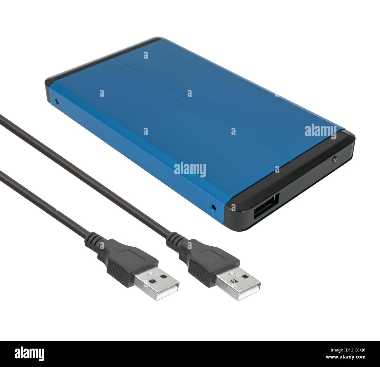 external hard drive, pocket, with connection cable on a white ...