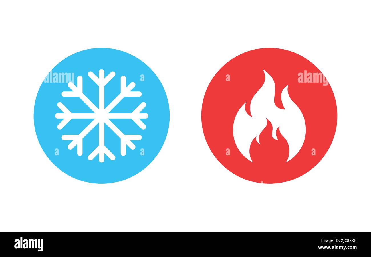 Hot and cold icon in flat style. Snowflake and flame vector ...