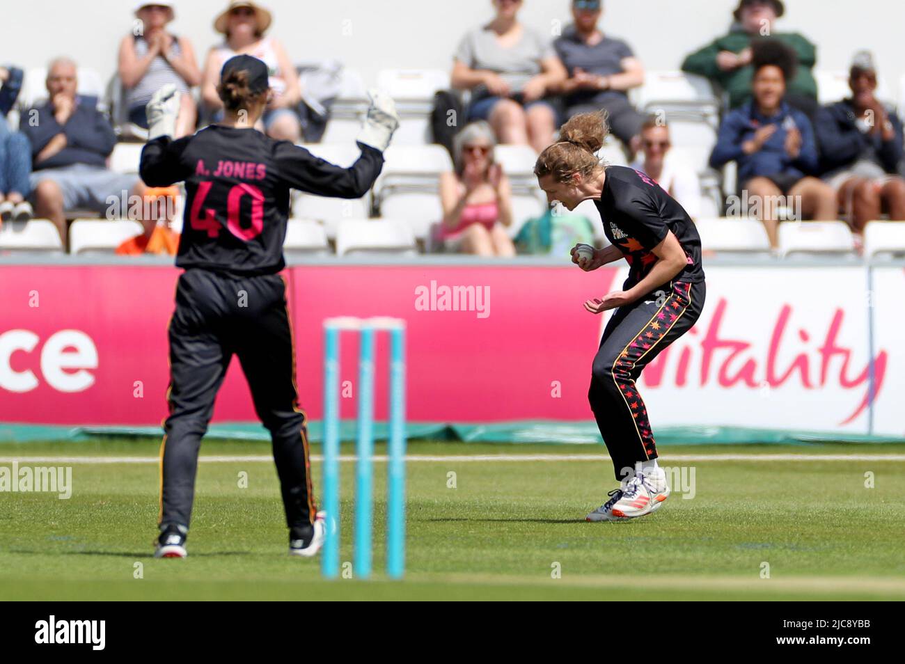 Central Sparks’s Grace Potts celebrates after she catches and dismisses ...