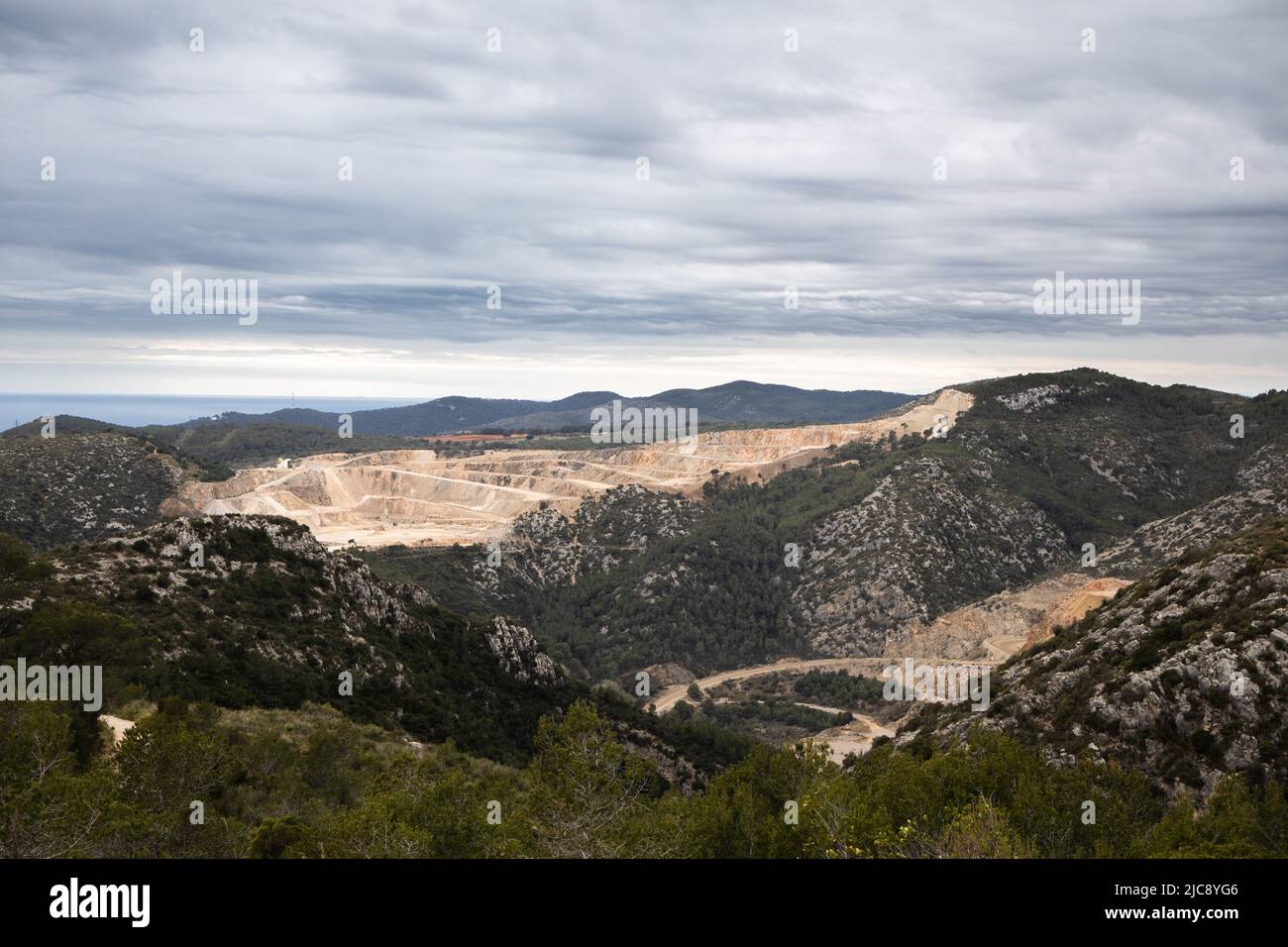 Cement mining quarry in park Garraf, Catalonia, Spain Stock Photo - Alamy