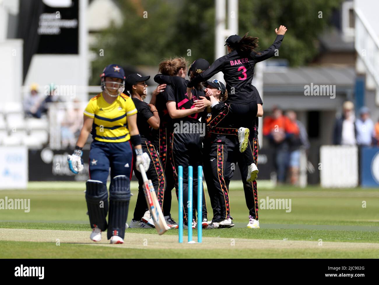 Central Sparks’s Grace Potts celebrates after bowling out and ...