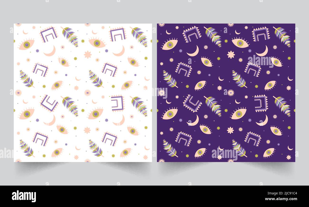 Boho Style Seamless Pattern Background In White And Purple Color ...