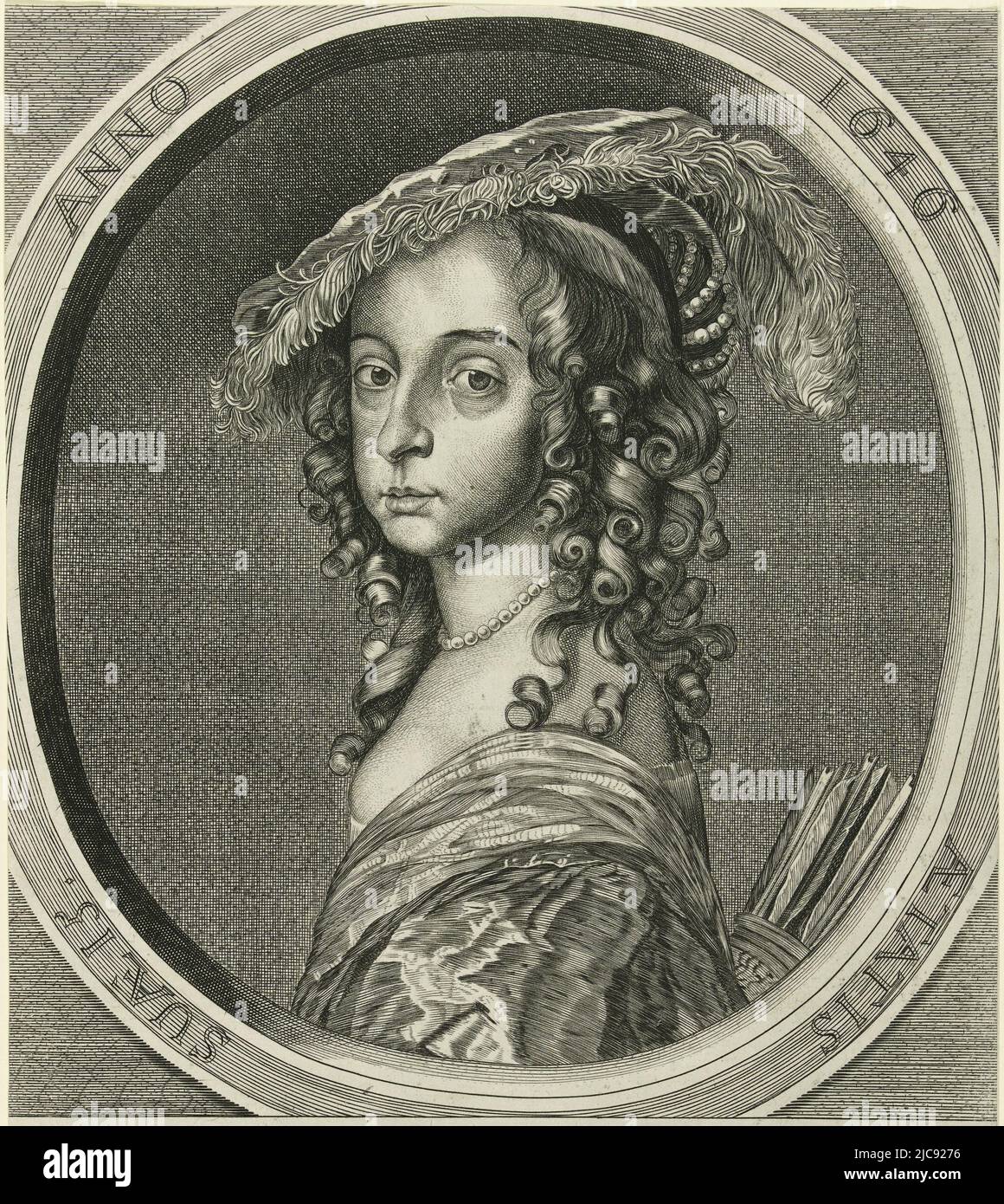 Portrait of Maria Henrietta in an oval with border lettering. In the ...