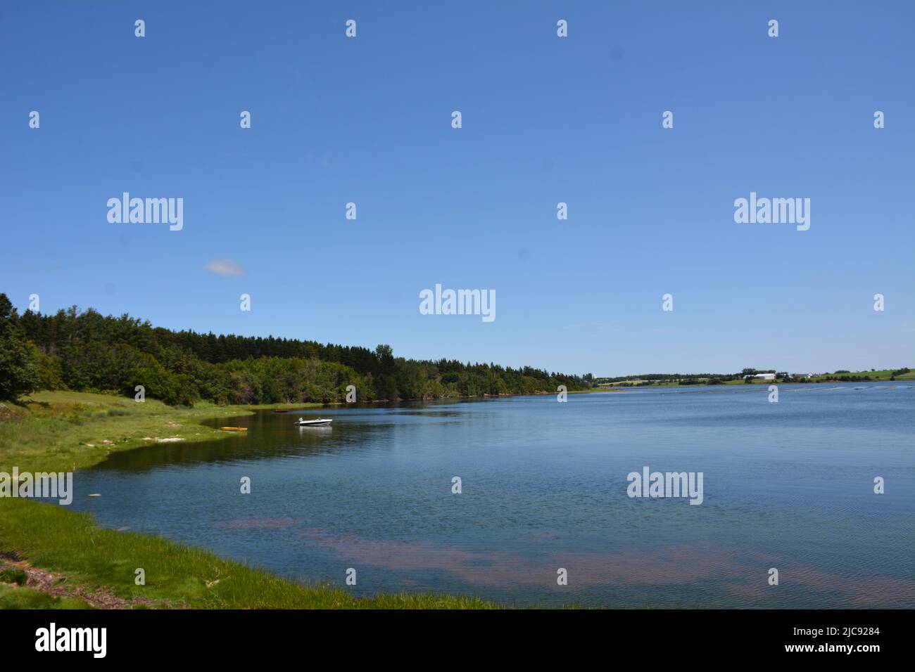 Buildings on sheltered bay near North Rustico, Prince Edward Island ...