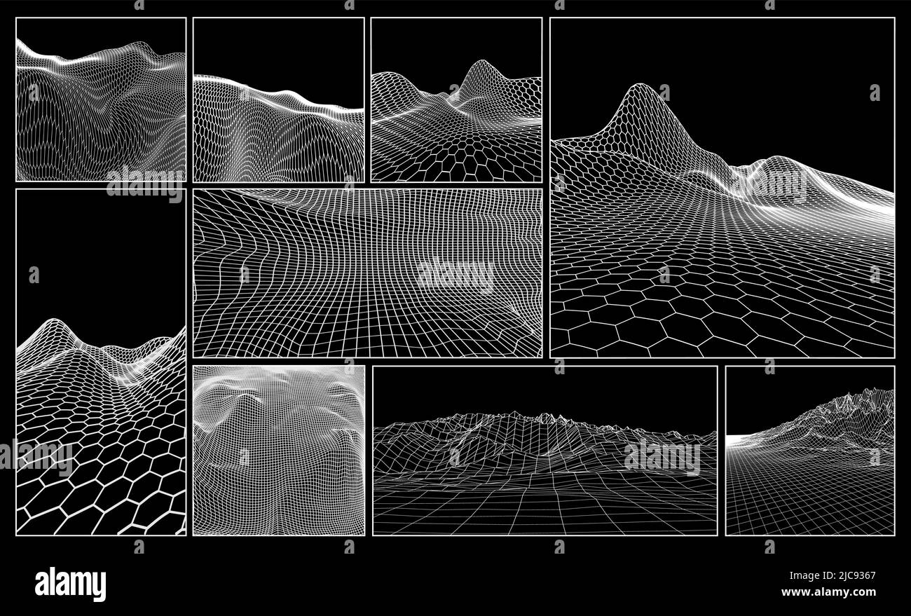 Wireframe landscape backgrounds set. EPS 10 Vector illustration ...