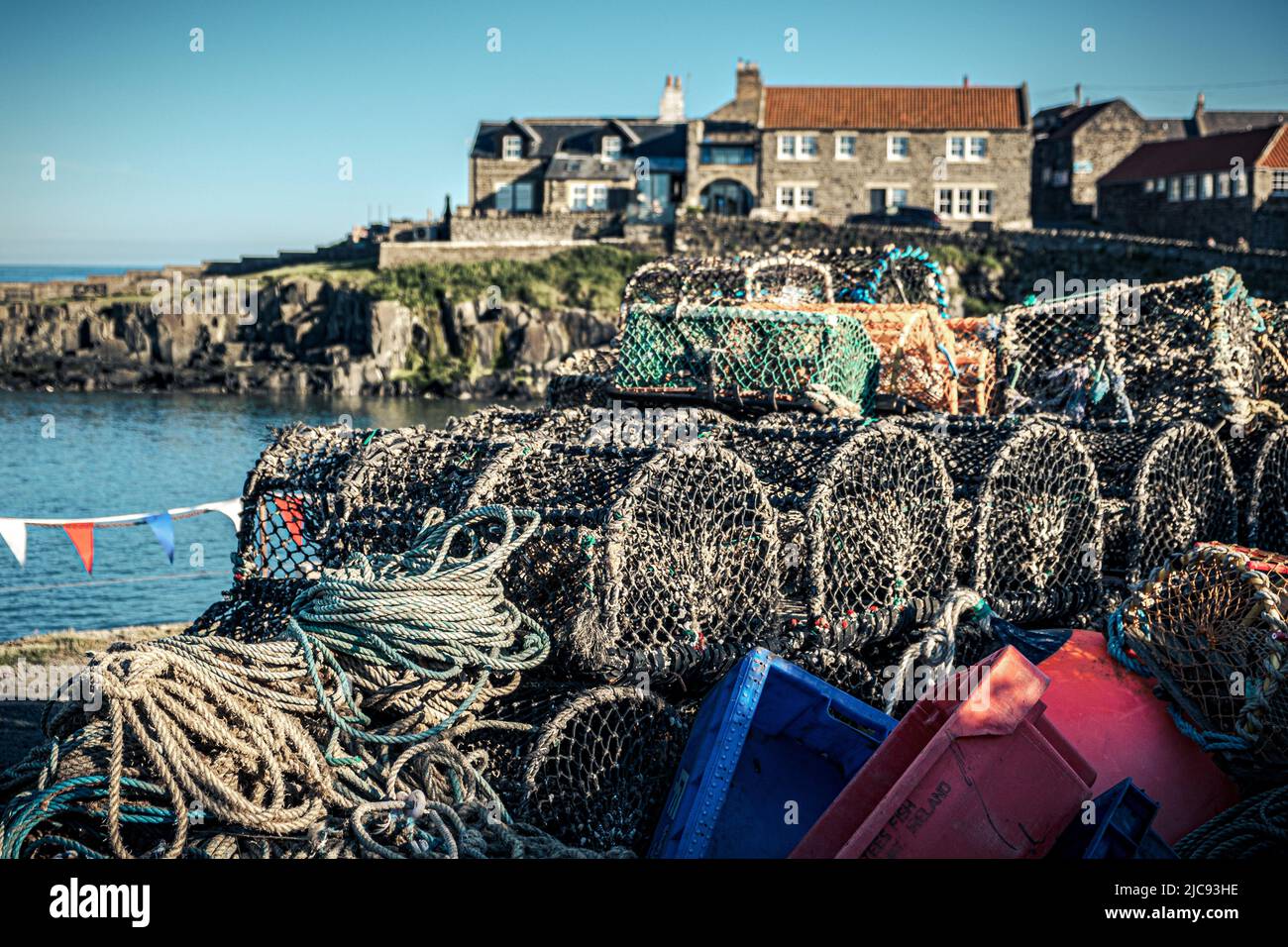 Craster Harbour with Lobster Creels, Northumberland, England Stock ...