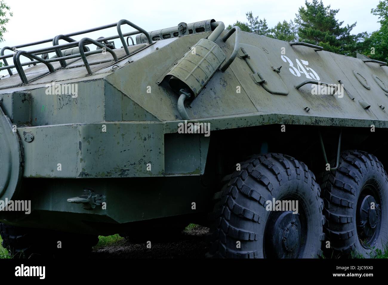 Soviet BTR Armored personnel carrier with on the ground in the Museum ...