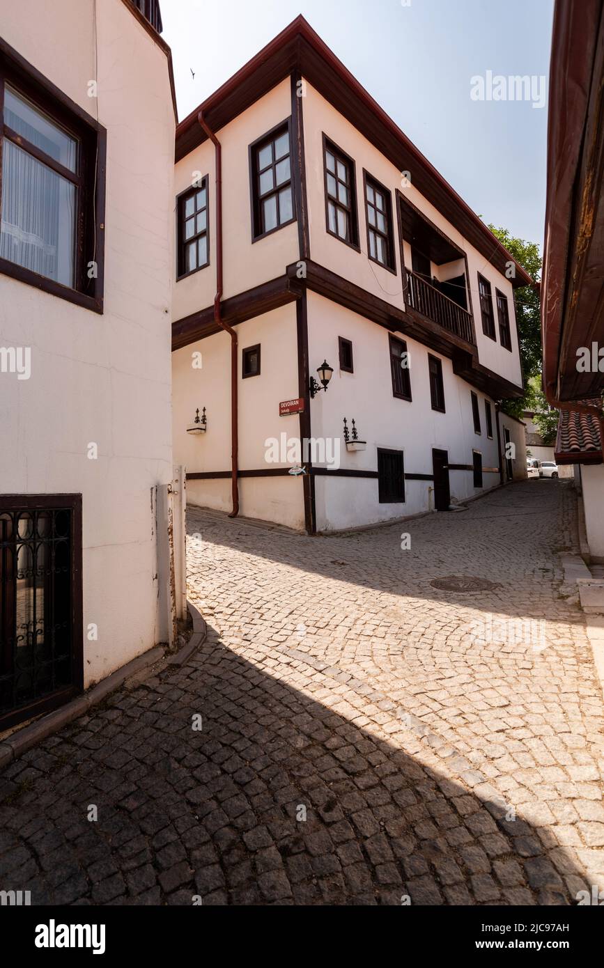 Restored old houses inside the city walls of Ankara castle, the old ...