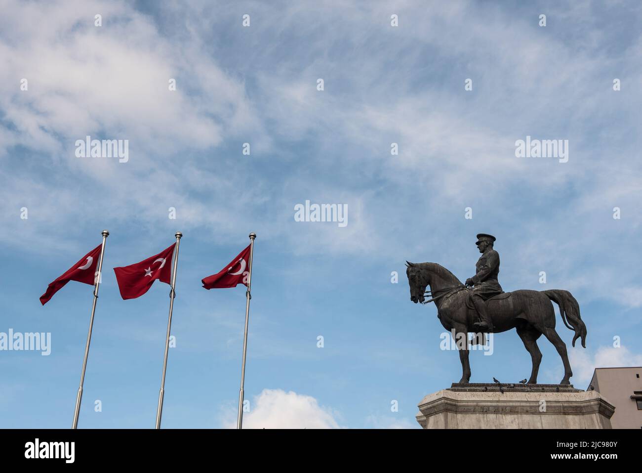 The Statue of Victory and Turkish flags, Ulus Square. The bronze statue ...