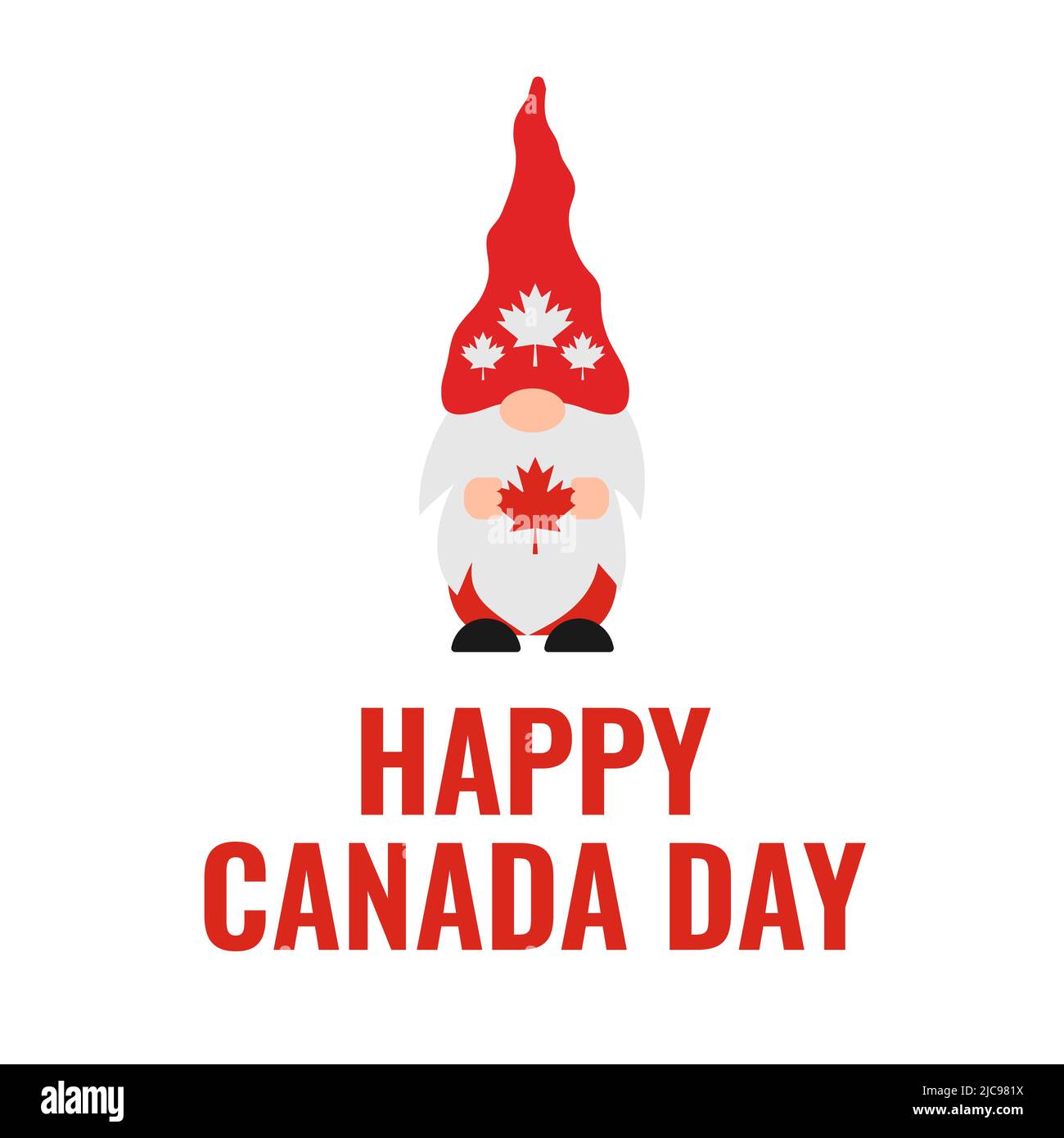 Happy Canada Day. Cute gnome holding red maple leaf. Vector template ...