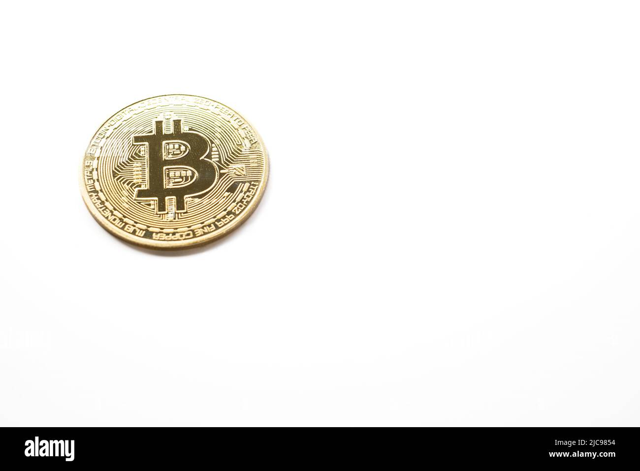 a bit coin on a white background, with space for copy, horizontal ...