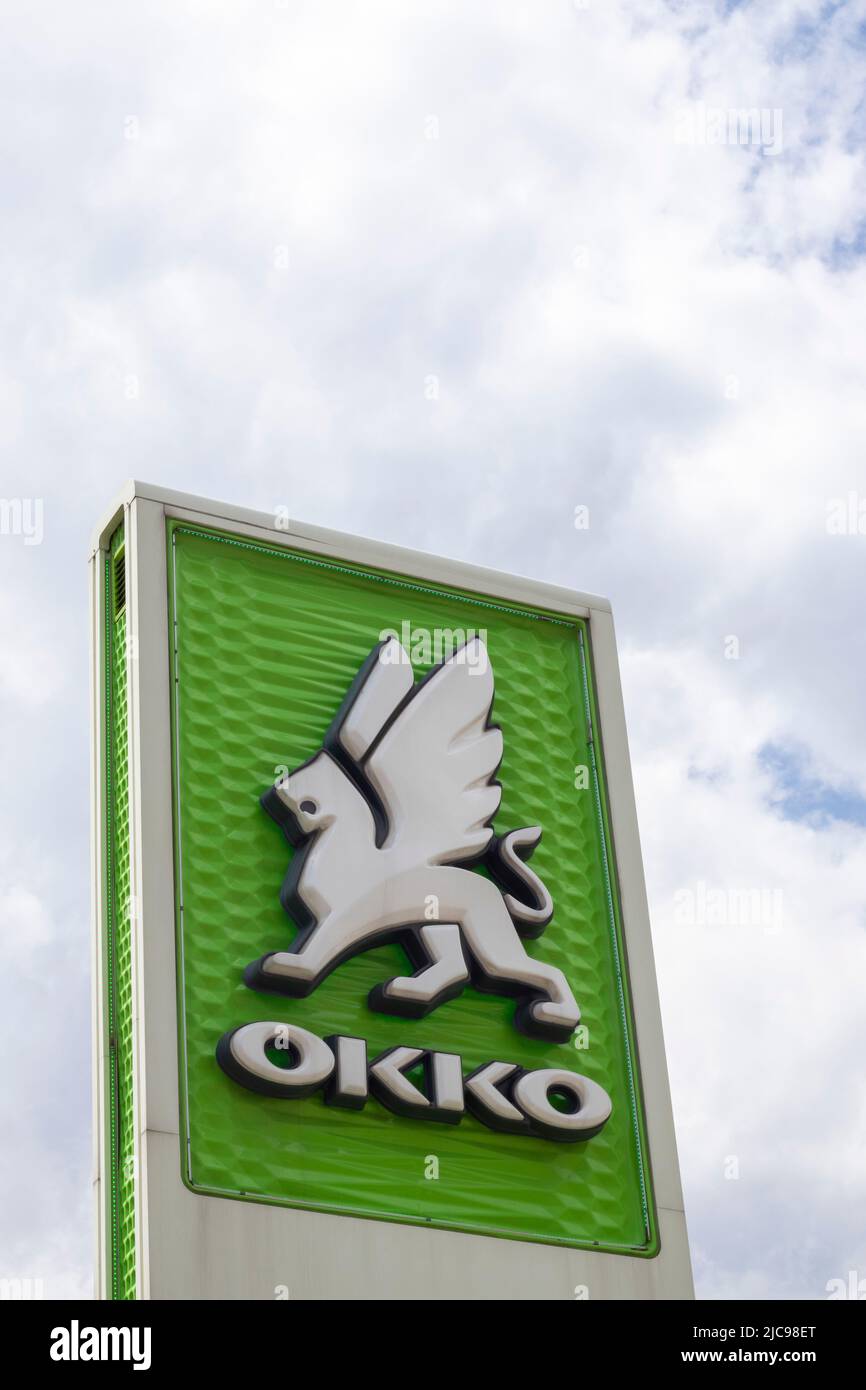 A network of gas stations in Ukraine with an OKKO store and cafe. Logo ...