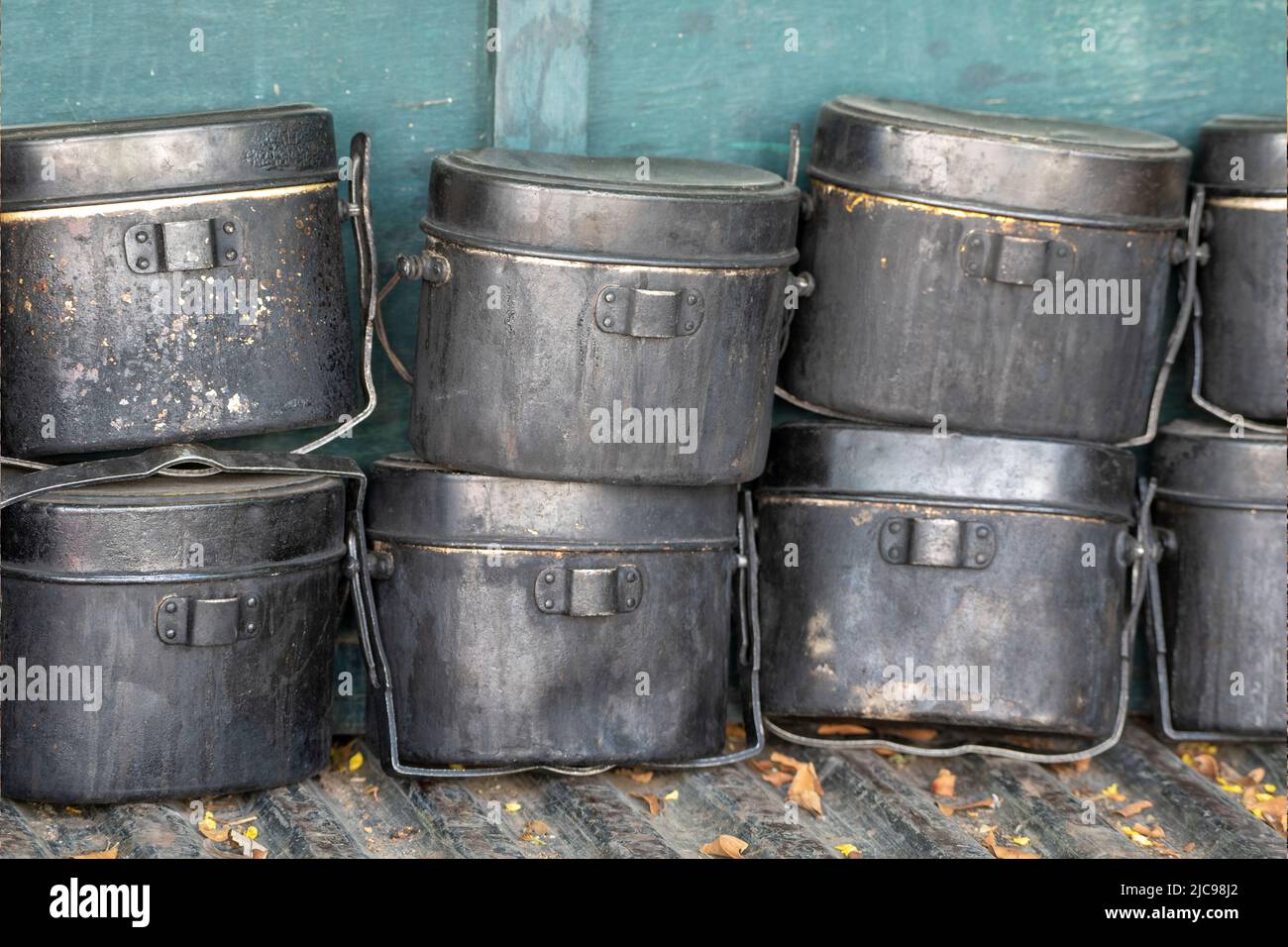 Camping and cooking food on vacation of children in rural areas Stock ...