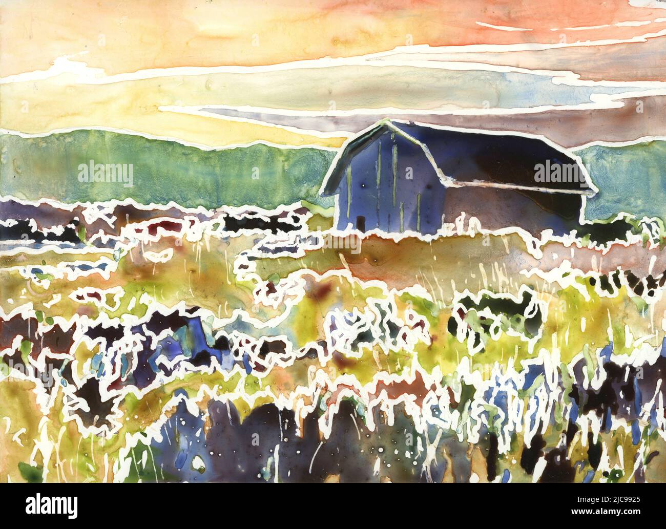 Barn outdoors. Watercolor painting of barn outside landscape artwork ...