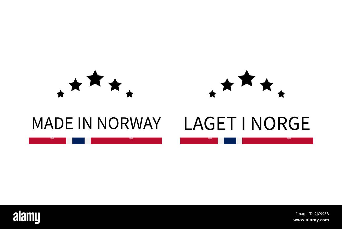 Made in Norway labels in English and in Norwegian languages. Quality ...
