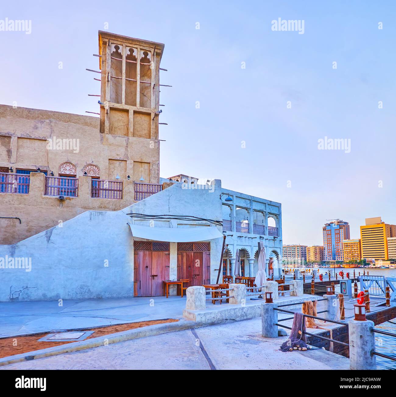 Al Seef neighborhood faces Dubai Creek and boasts preserved adobe housing with barjeel ...