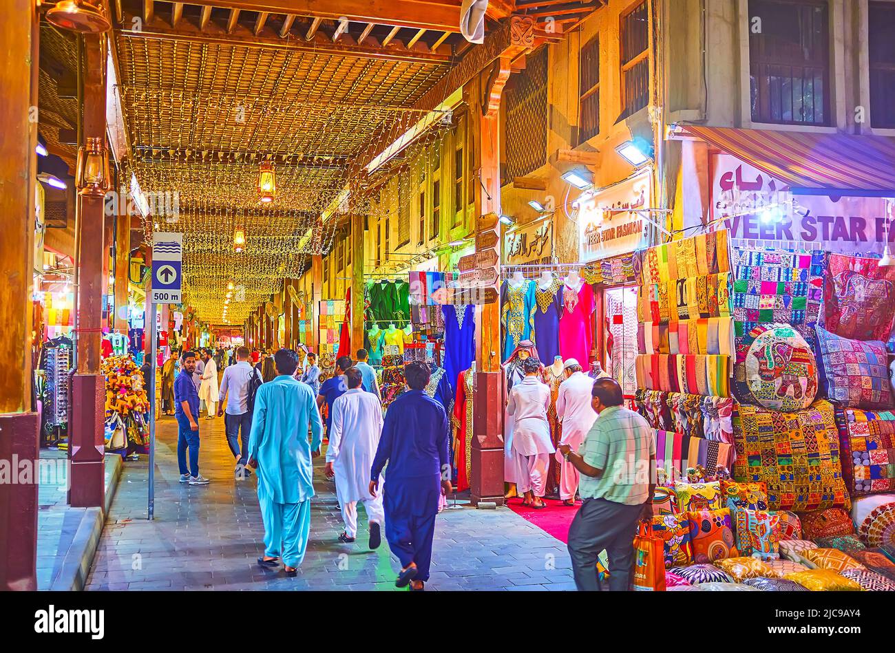 DUBAI, UAE - MARCH 1, 2020: The crowded alleyway of Dubai Old Souk ...