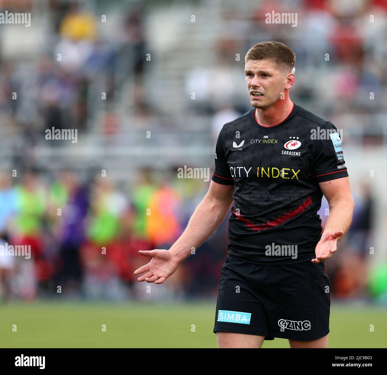 London, UK, 11th June 2022. Owen Farrell of Saracens with a blood ...