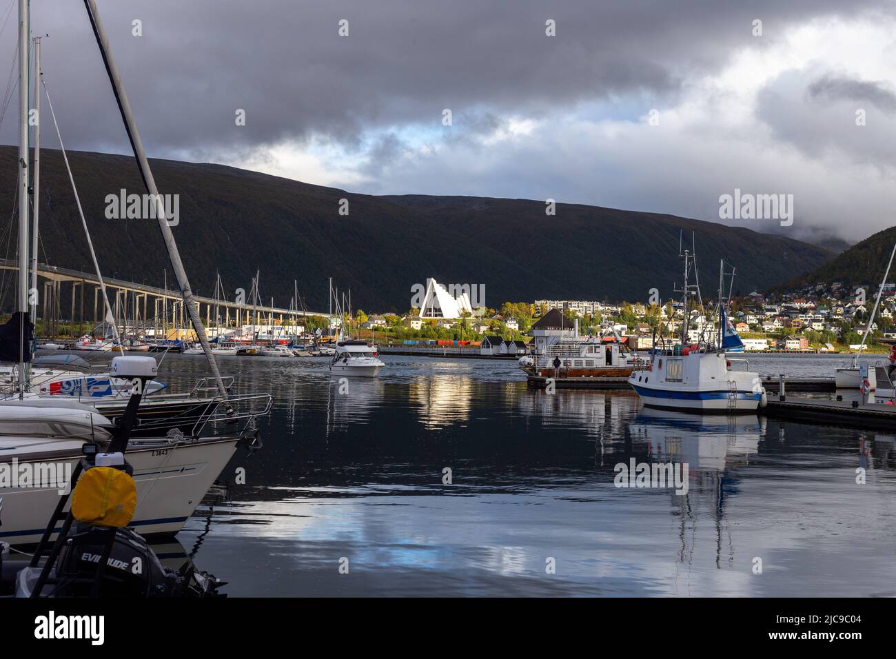 Reflection of ice sea cathedral in bright light with a dark sky Stock ...