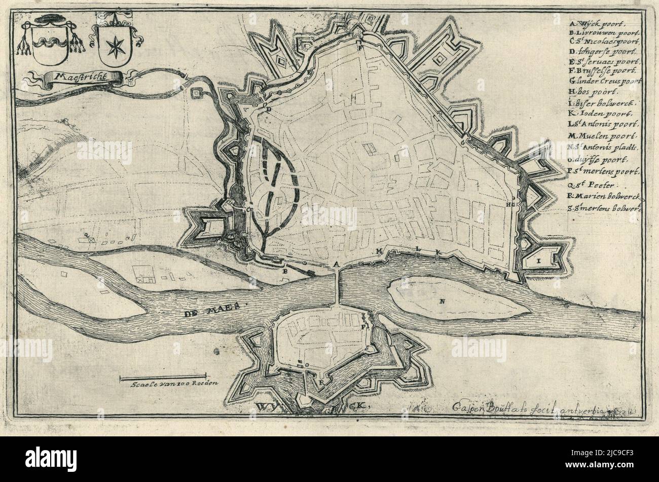 Map of the city of Maastricht. This print is one of a group of twelve ...