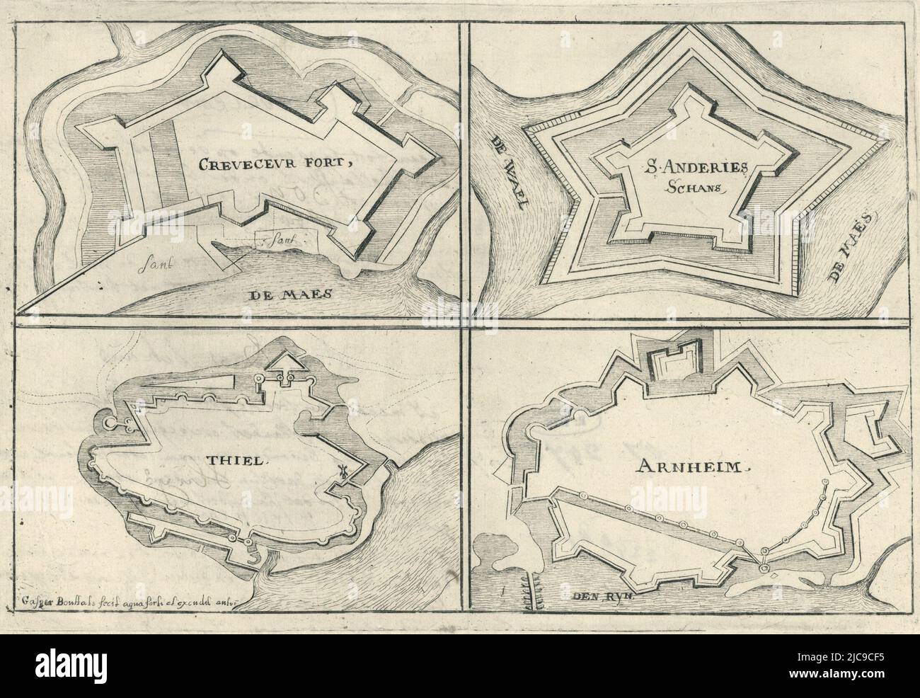Plans of four fortresses. The two upper forts are designated as ...