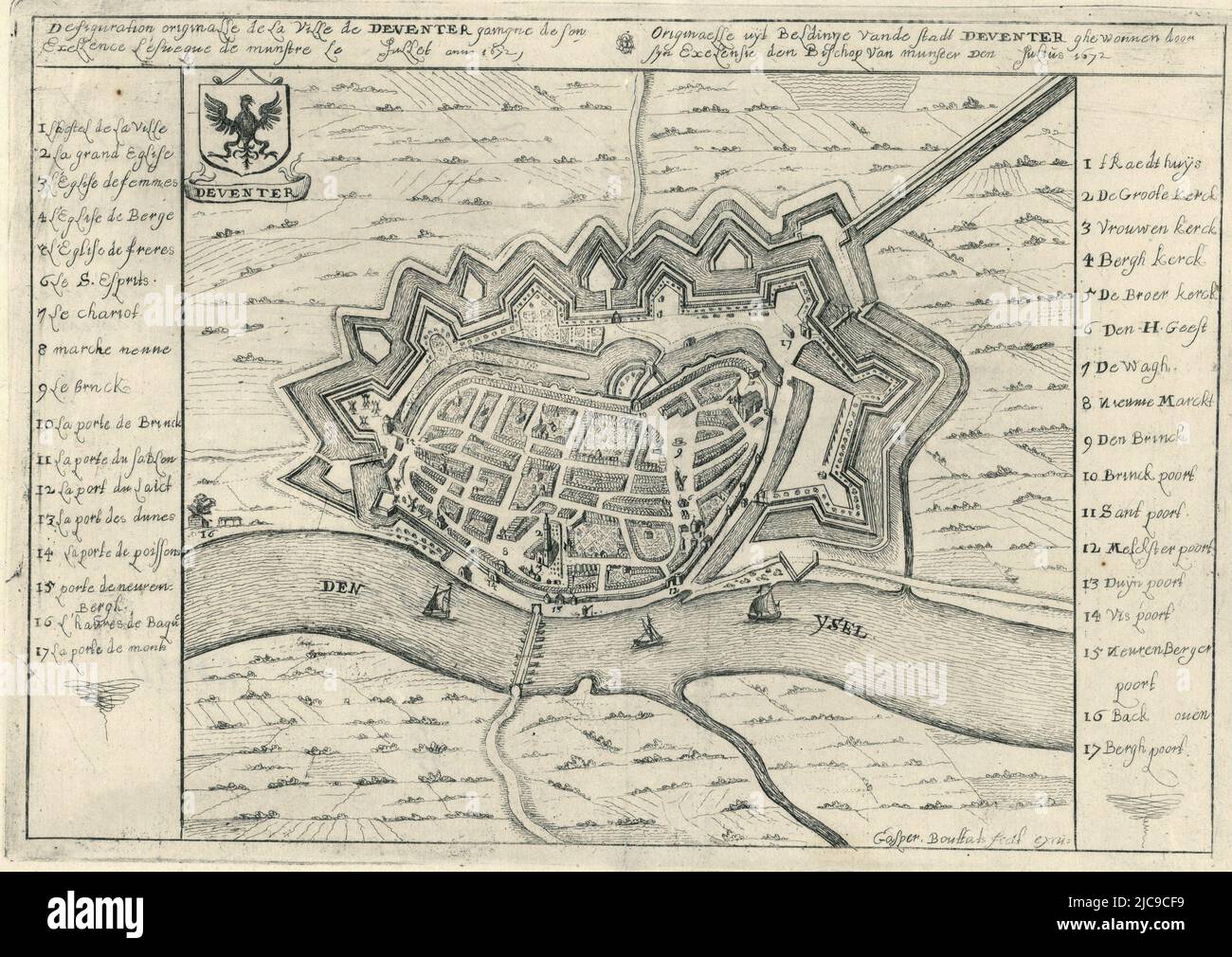 Map of the city of Deventer, captured by the troops of the bishop of ...