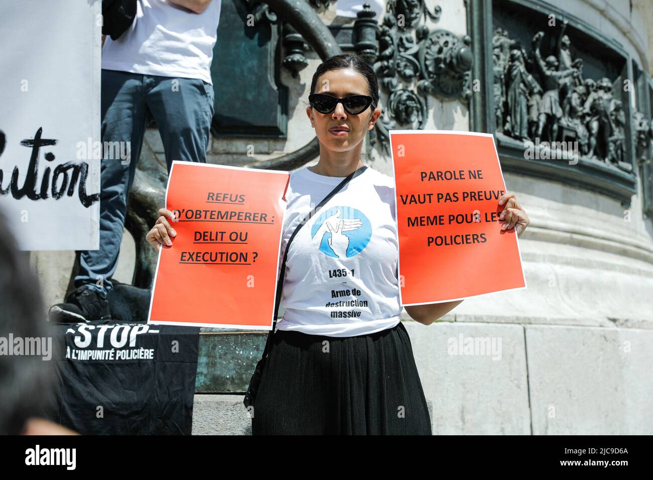 Paris, France. 11th June, 2022. A demonstrator with two signs. Several ...