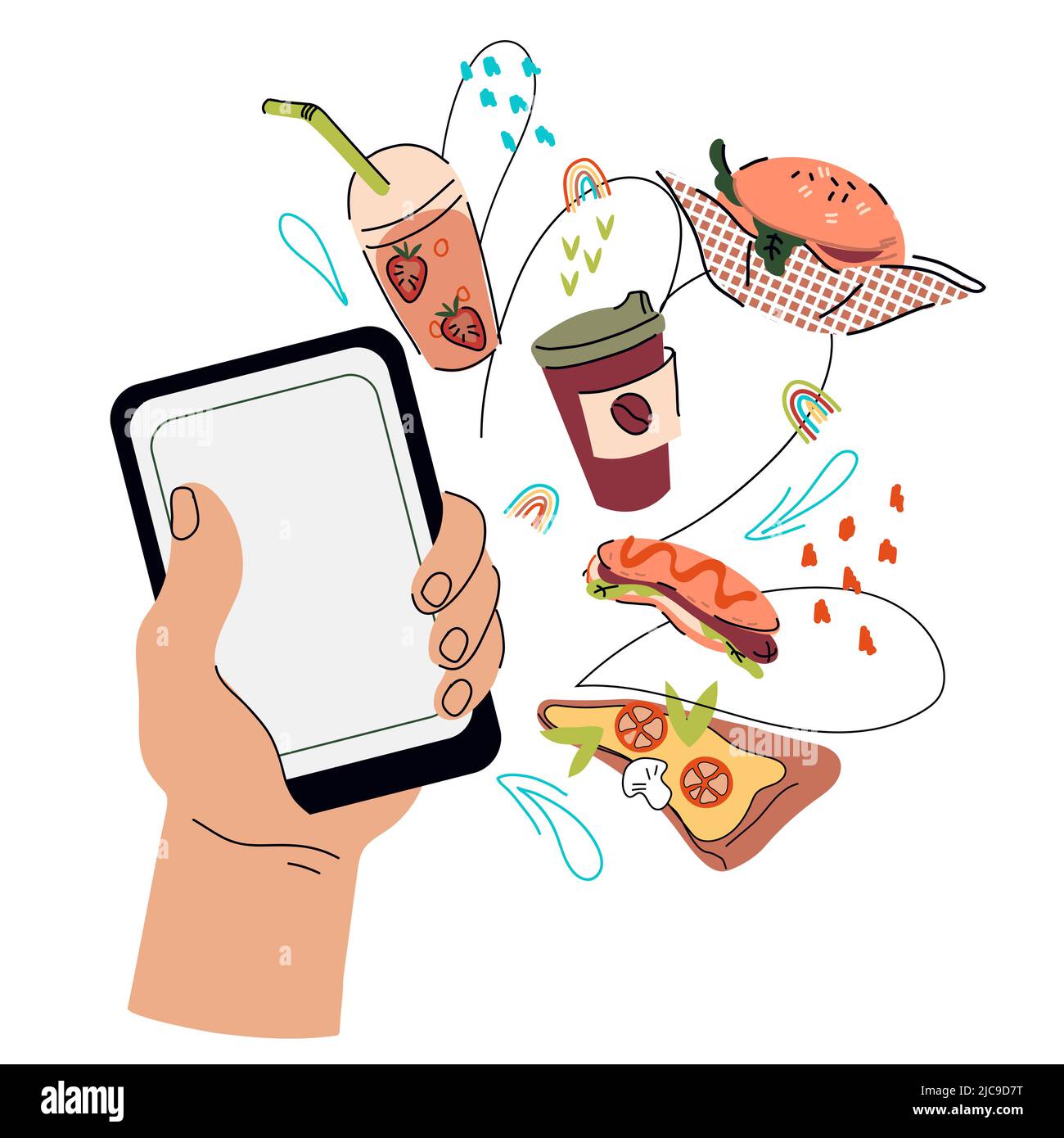 Takeout restaurant or takeaway food service or mobile app, flat vector ...