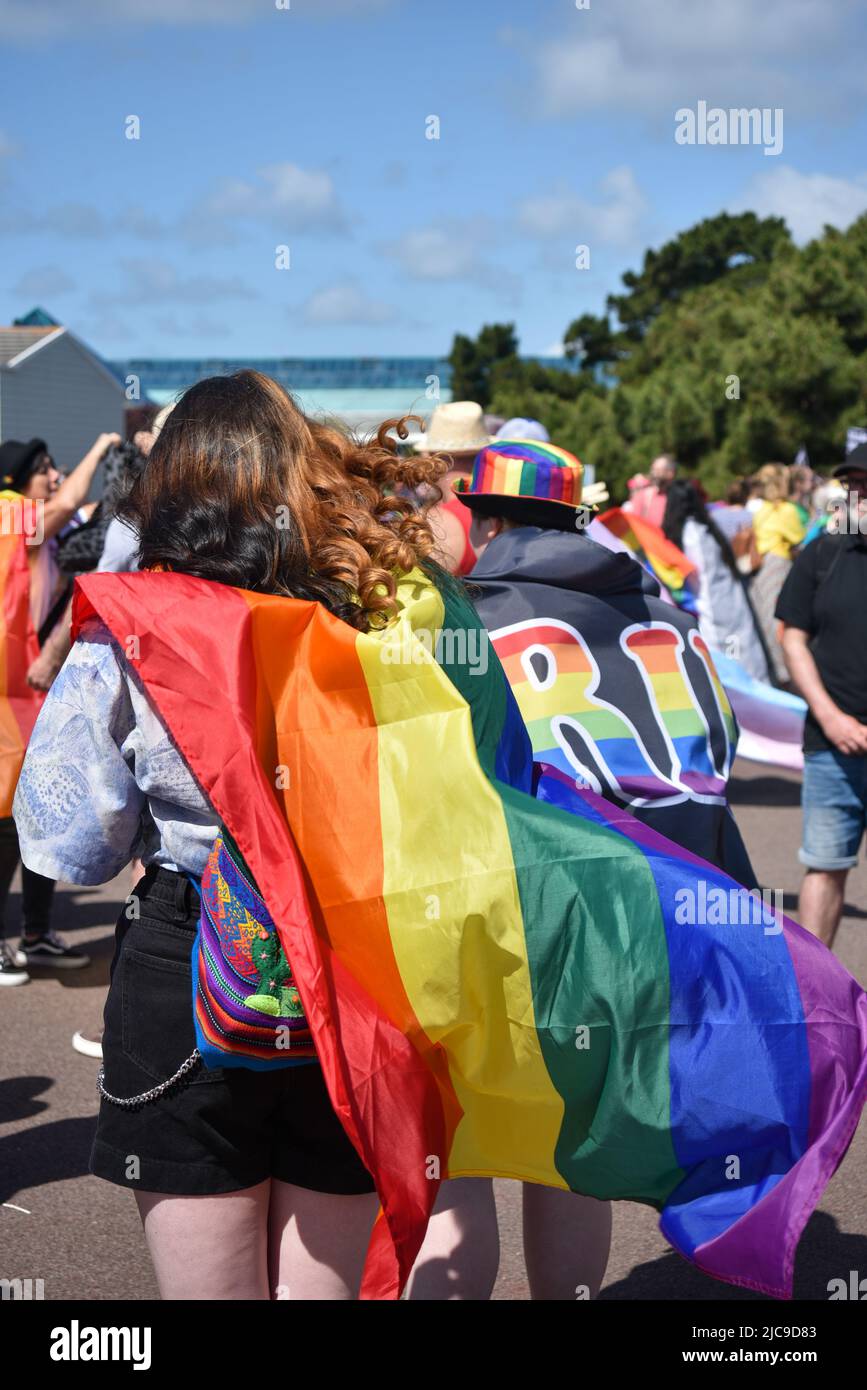 People gathering at the start point for the Portsmouth pride 2022 ...