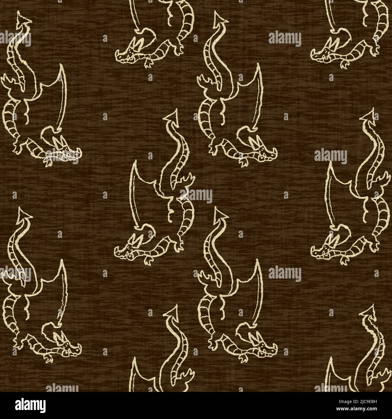 Dragon linen effect texture seamless pattern. Woven mythical beast for ...