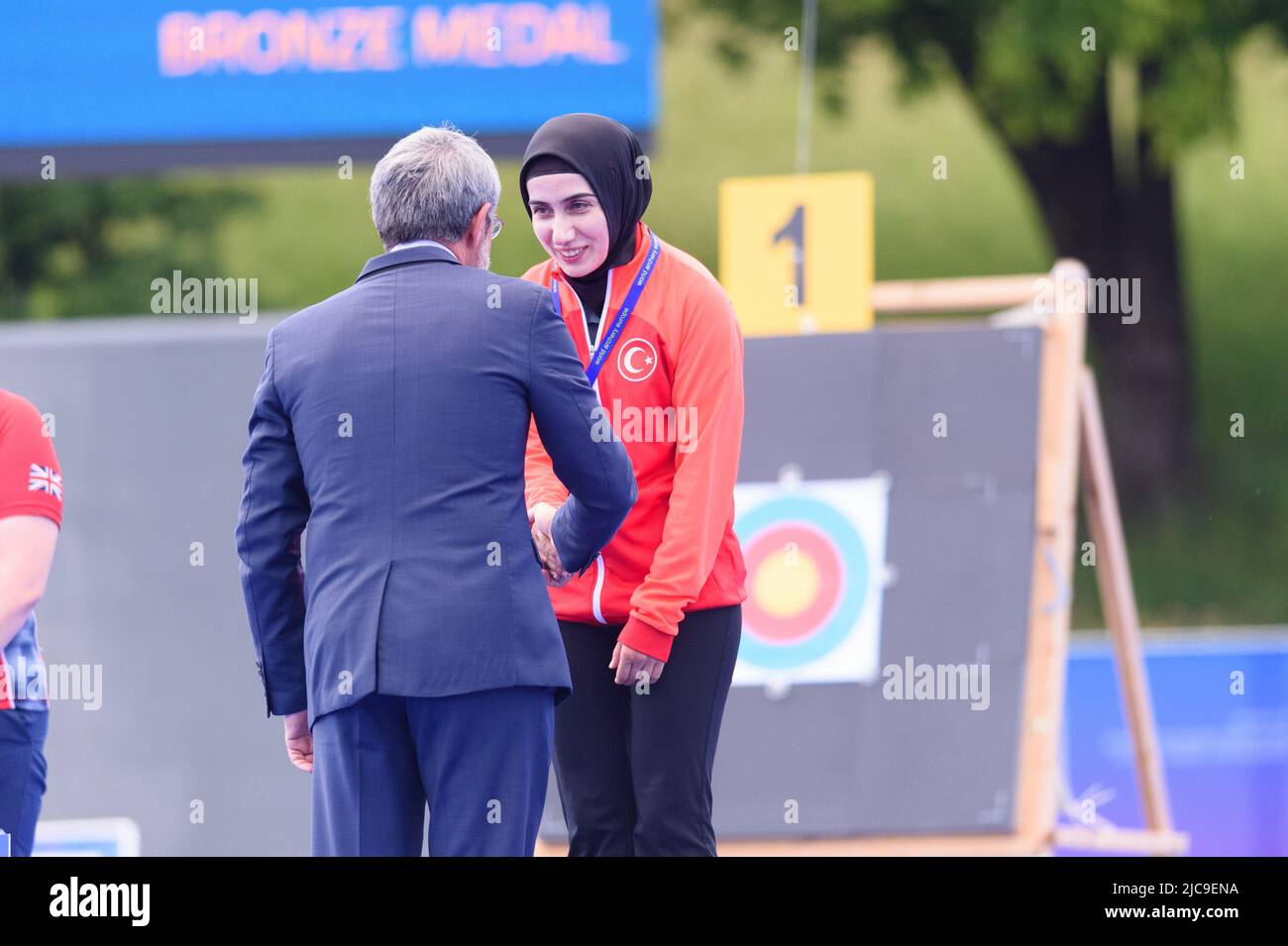 Bronze medal winner Ayse Bera Suzer (Compound Women Turkey) during the ...
