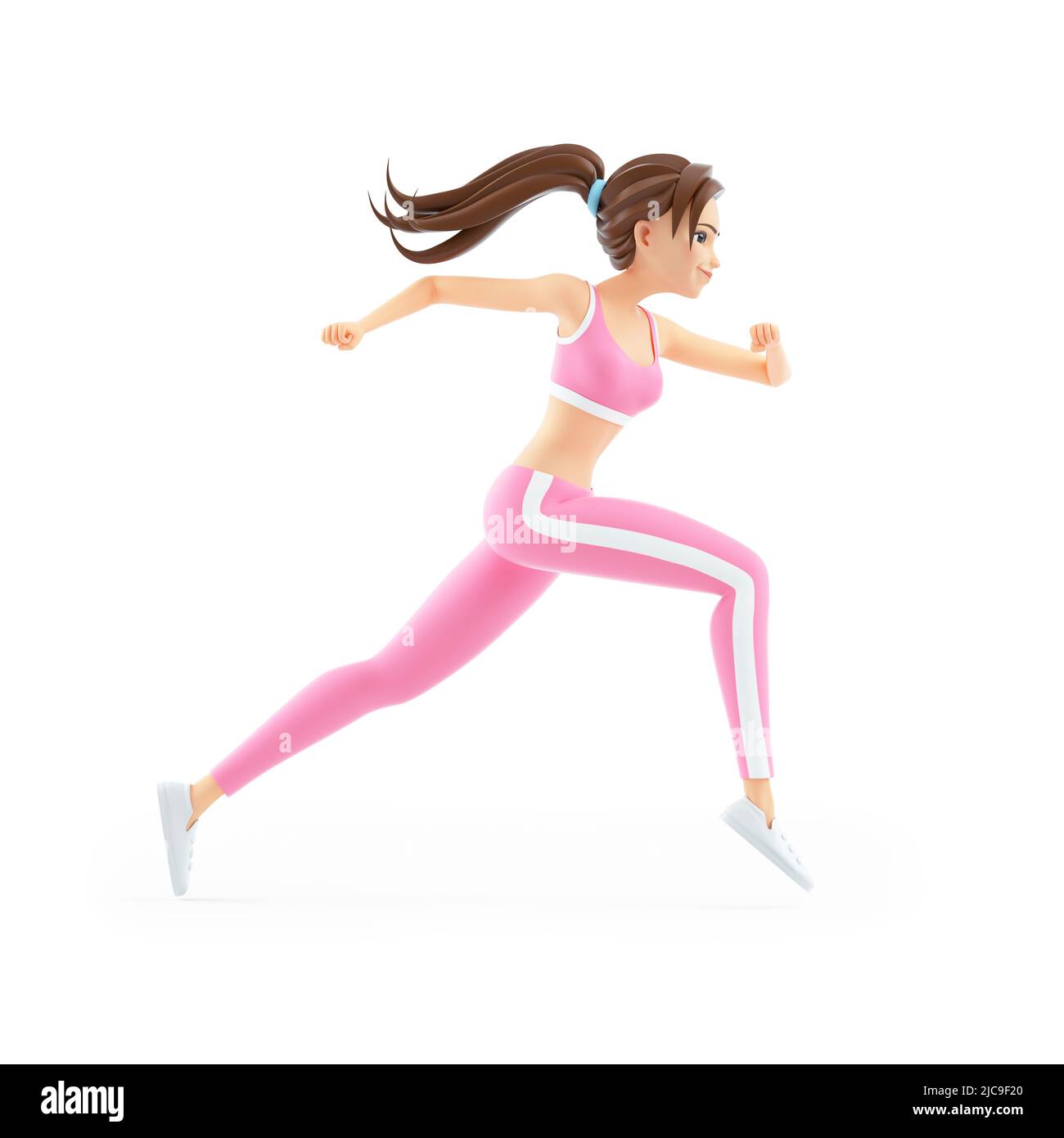 3d sporty woman running fast, illustration isolated on white background ...