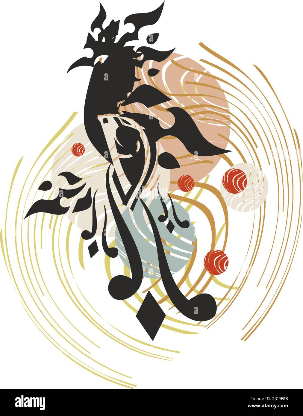 Parrot symbol against wavy lines and circles. Bird silhouette against ...