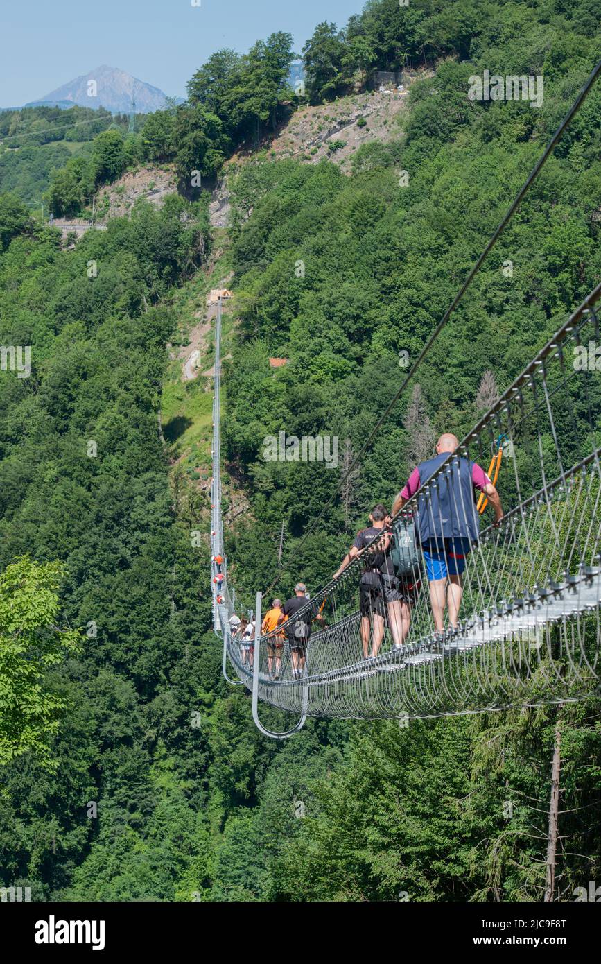 Dossena Italy 11 June 2022: Walk on the longest Tibetan bridge in ...