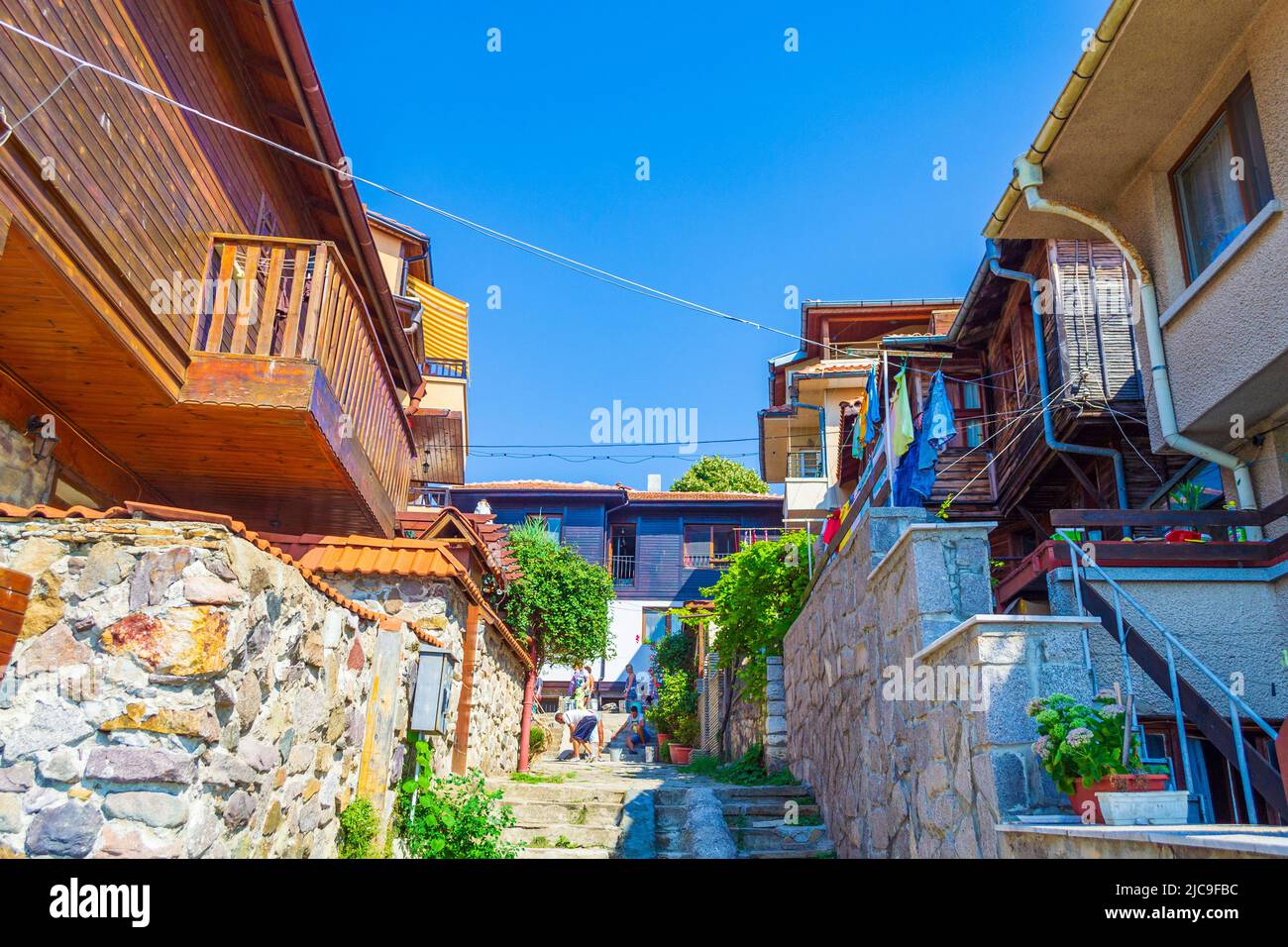 View of Sozopol Old Town street.Sozopol is an ancient seaside town and ...