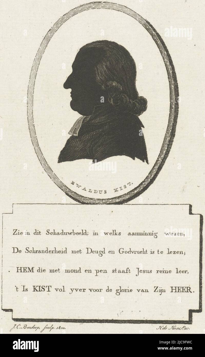 Portrait in silhouette of pastor Ewald Kist in oval frame with below ...