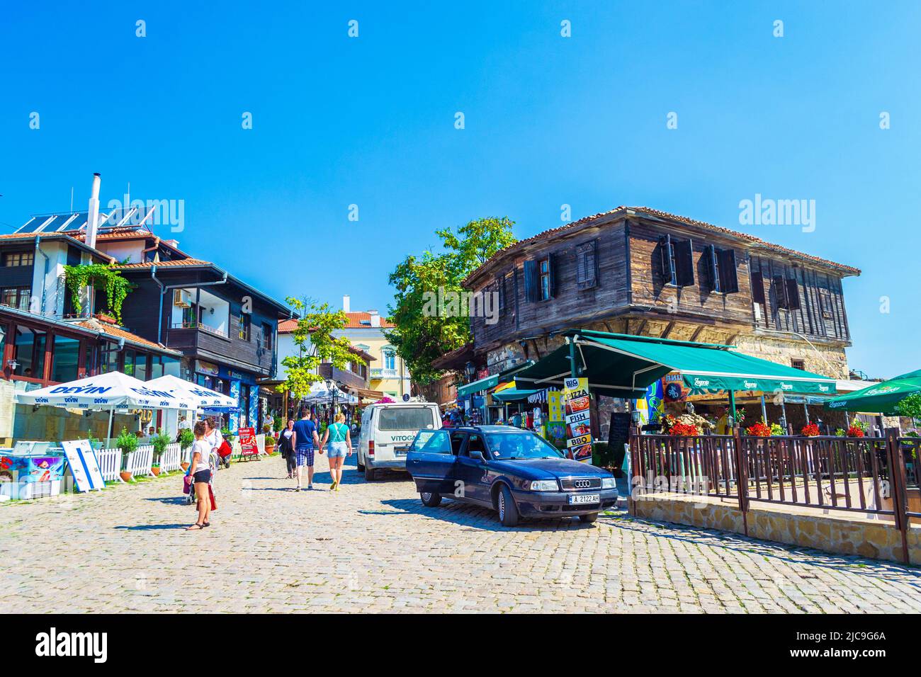 View of Sozopol Old Town street.Sozopol is an ancient seaside town and ...