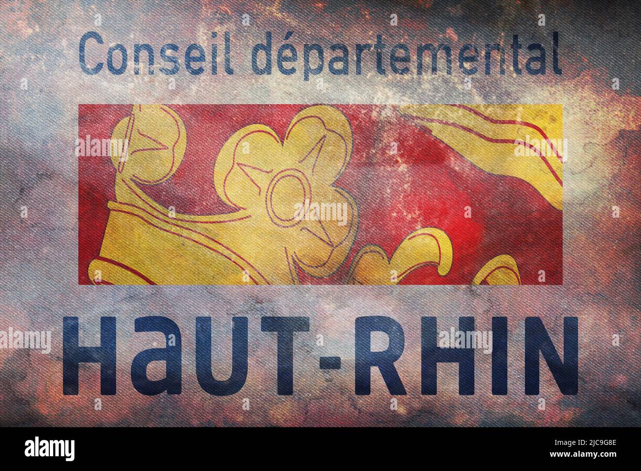 Top view of retroflag department of Haut Rhin, France with grunge ...
