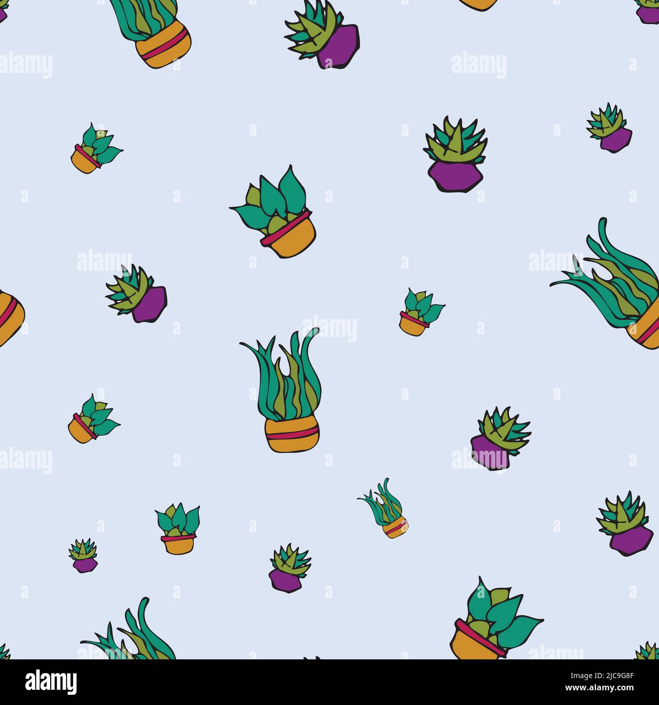 Vector white background plant in pot, succulents seamless pattern ...