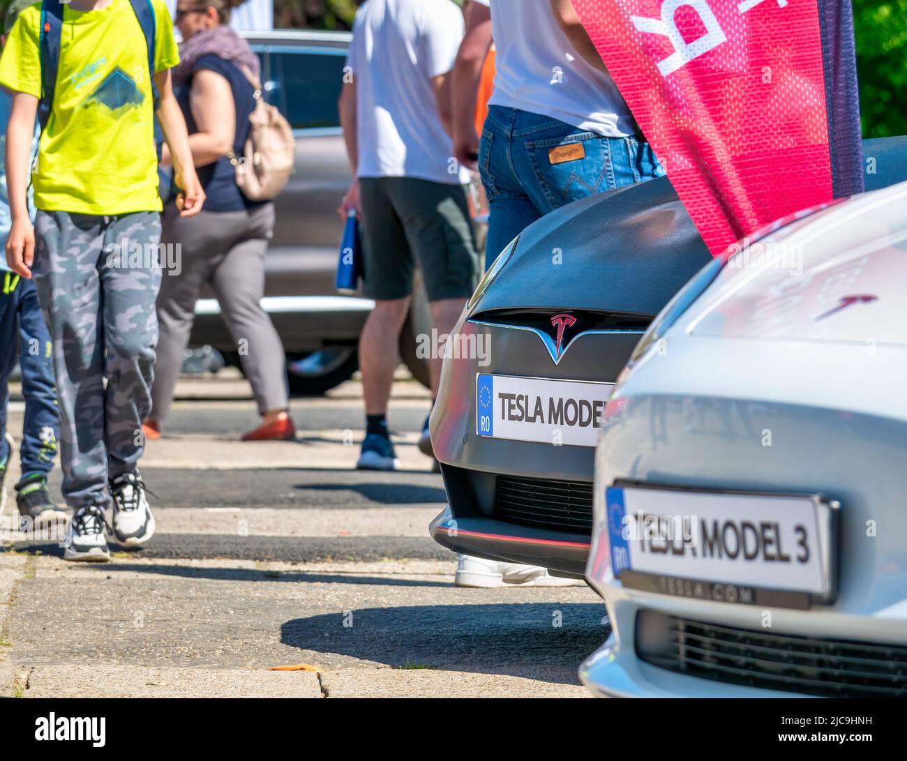 Bucharest, Romania - 05.20.2022: Close up with the Model 3 of the ...