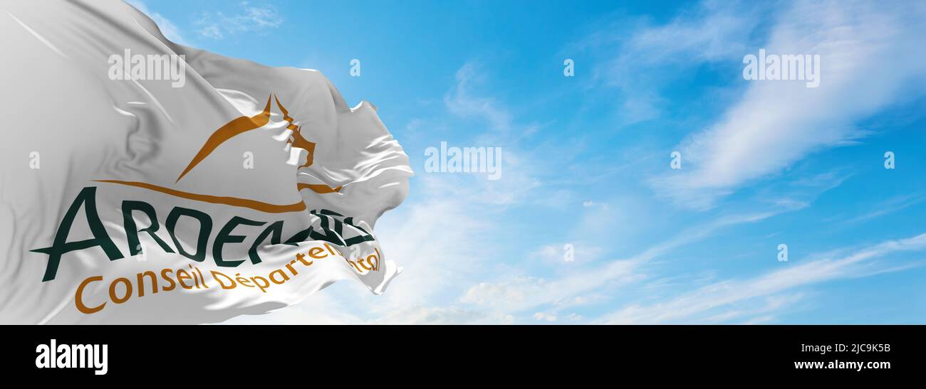 flag of department of Ardennes, France at cloudy sky background on ...