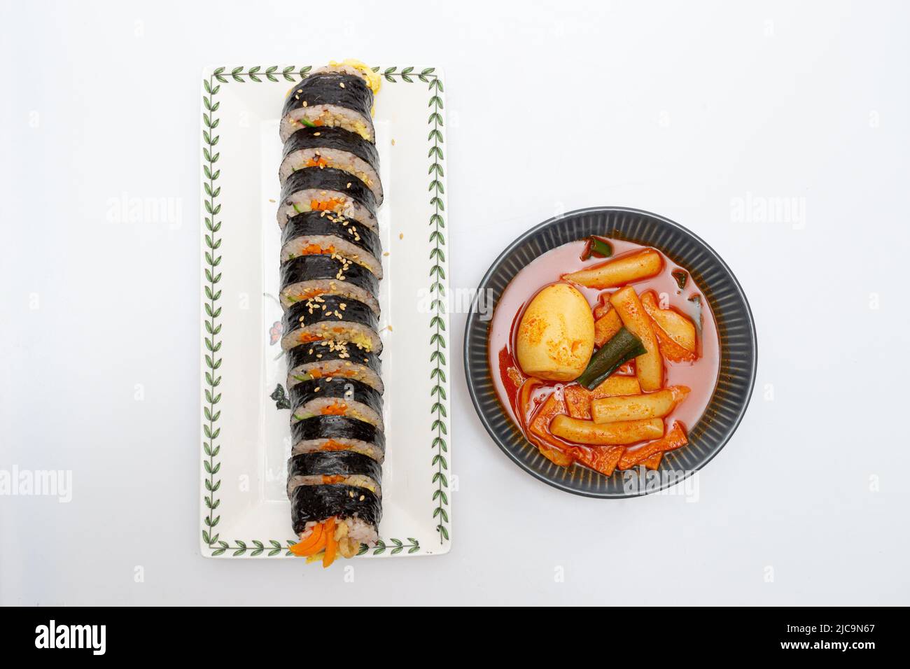Kimbap and Tteokbokki, the representative Korean snack food that look ...
