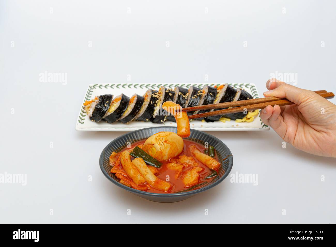 Kimbap and Tteokbokki, the representative Korean snack food that look ...