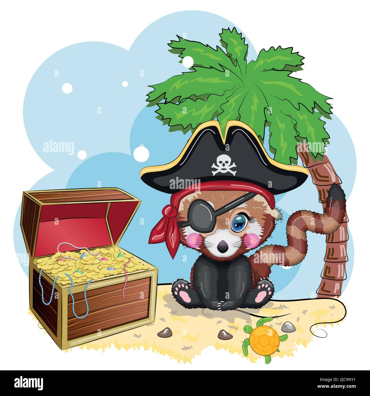 Red panda pirate, cartoon character of the game, wild bear in a bandana ...