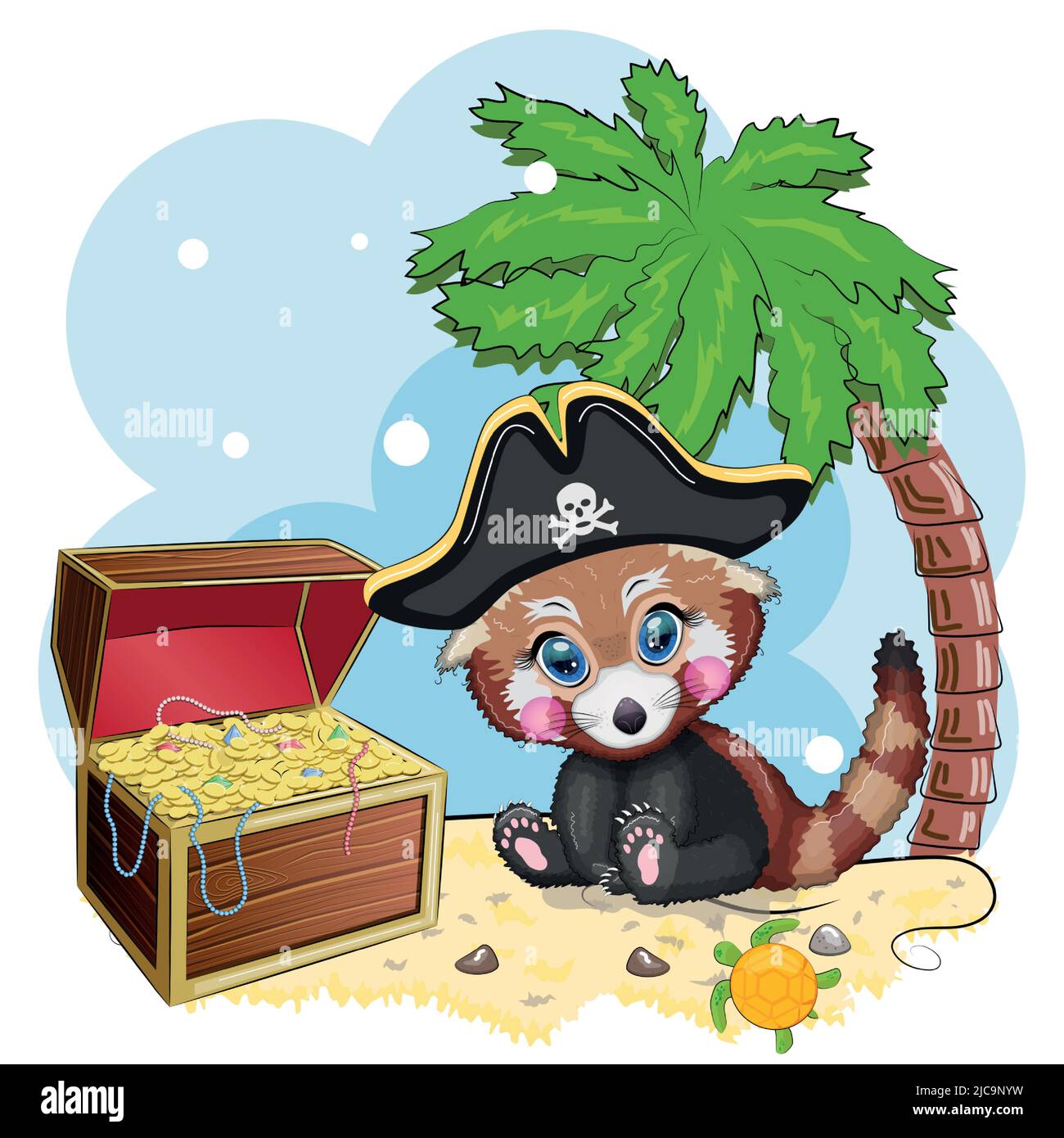 Red panda pirate, cartoon character of the game, wild bear in a bandana ...