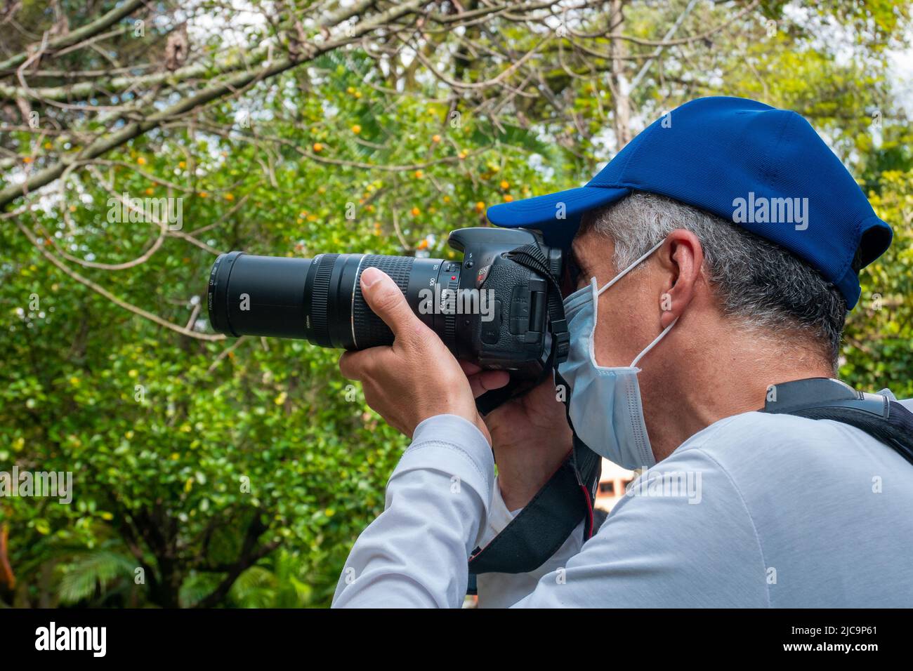 Medellin, Antioquia, Colombia - February 19 2020: An Adult Wears a Blue ...