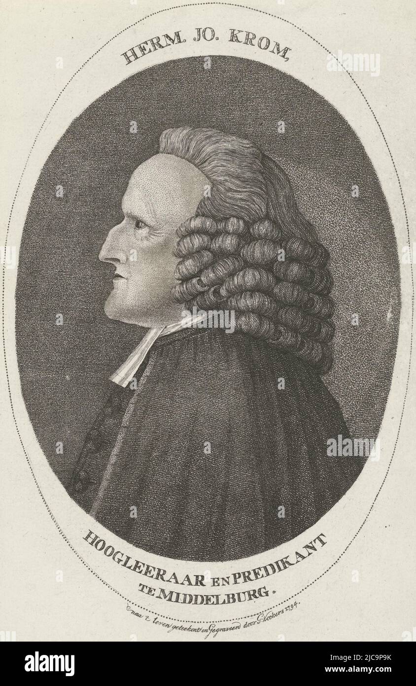 Portrait bust to the left in oval of Hermanus Johannes Krom 1738-1804 ...