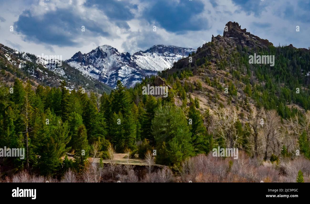 Mountain landscape, snow in the mountains in spring in Montana, USA ...