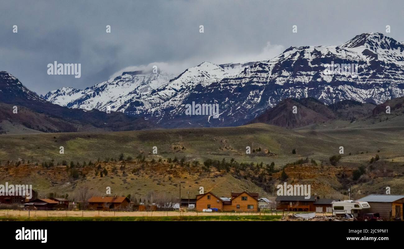 Mountain landscape, snow in the mountains in spring in Montana, USA ...
