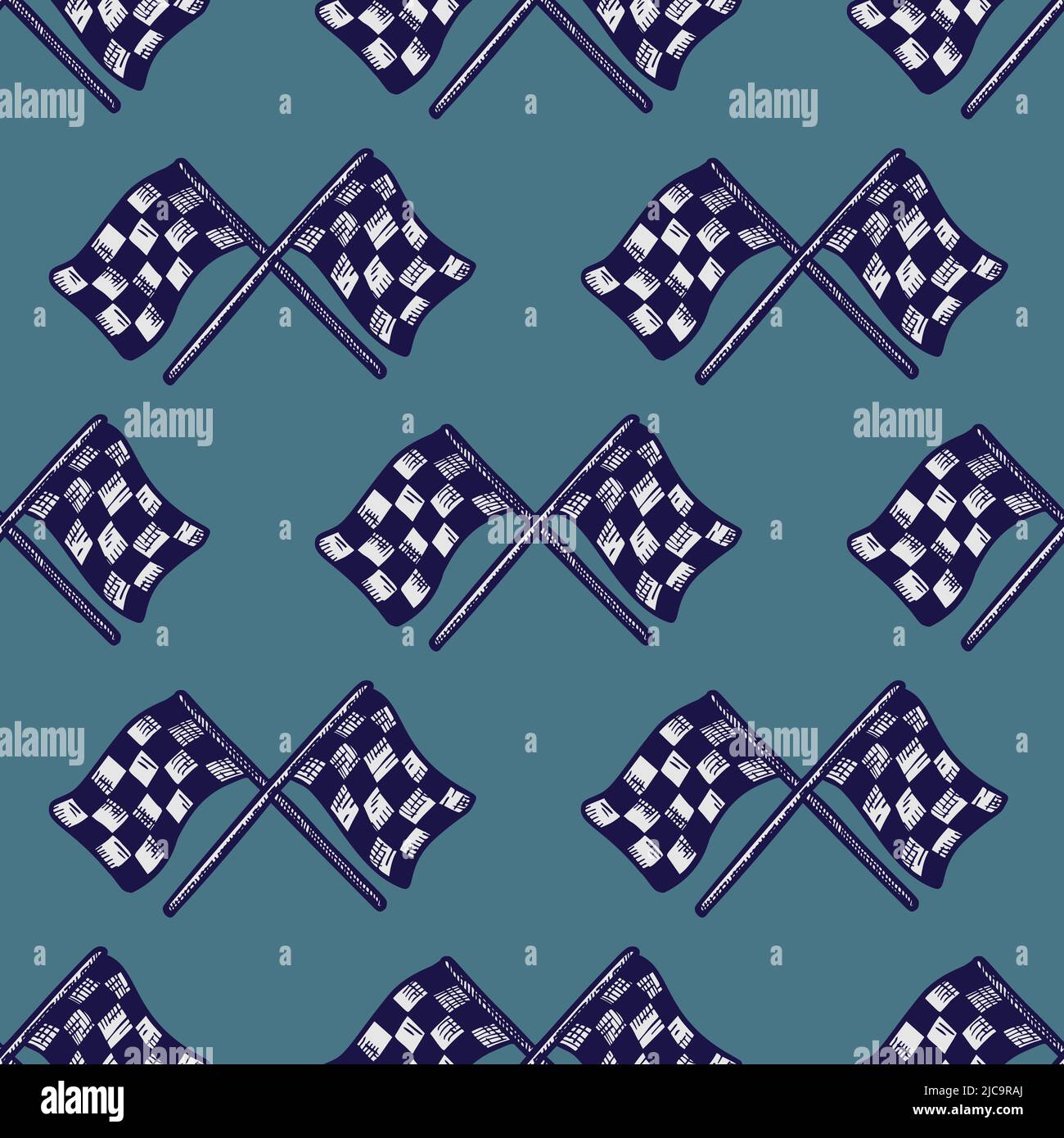 Race flag seamless pattern engraving. Vintage sport background in hand ...